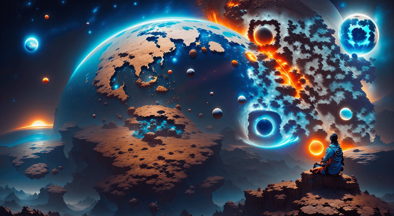 seanp_ai | skull planet Earth in shape of skull BREAK, orange and teal ...